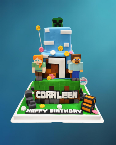 3-Tier Minecraft Cake – Cafe Vida Custom Cakes